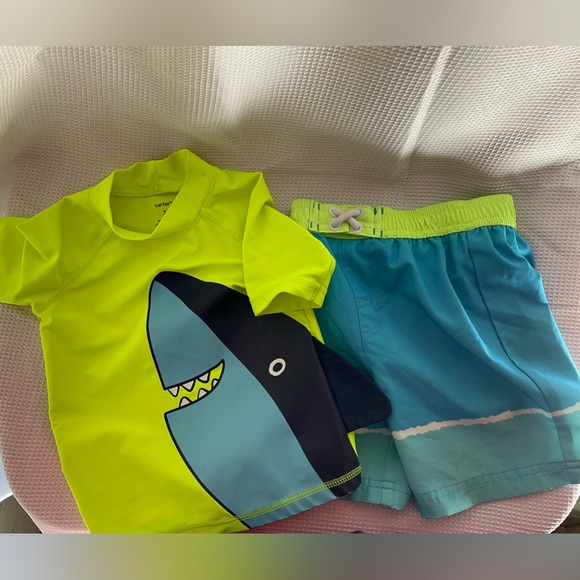 Swim | Neon Yellow And Blue Shark Theme Swimming Set | Poshmark